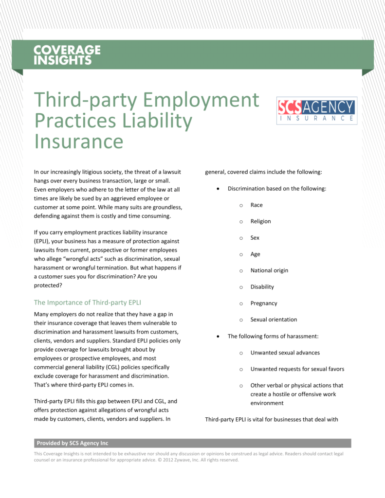 Coverage Insights - Third-party Employment Practices Liability Insurance - SCS Agency Insurance