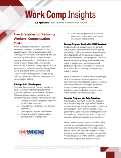 Work Comp Insights: Five Strategies for Reducing Workers Comp Costs ...