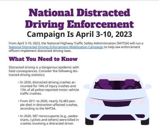 National Distracted Driving Enforcement Mobilization Campaign is April ...